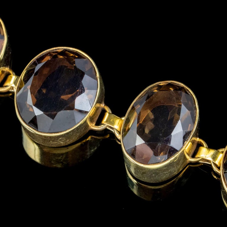 Art Deco Style Smoky Quartz Bracelet Sterling Silver in 18ct Gold Gilt ...