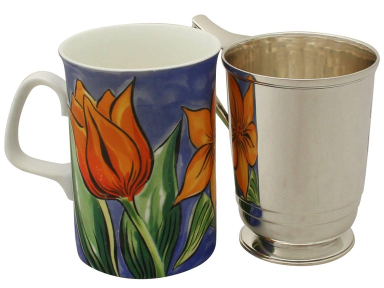 Art Deco Style Sterling Silver Christening Mug For Sale at 1stdibs