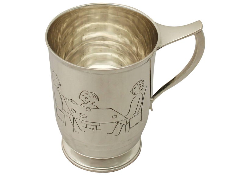 Art Deco Style Sterling Silver Christening Mug For Sale at 1stdibs