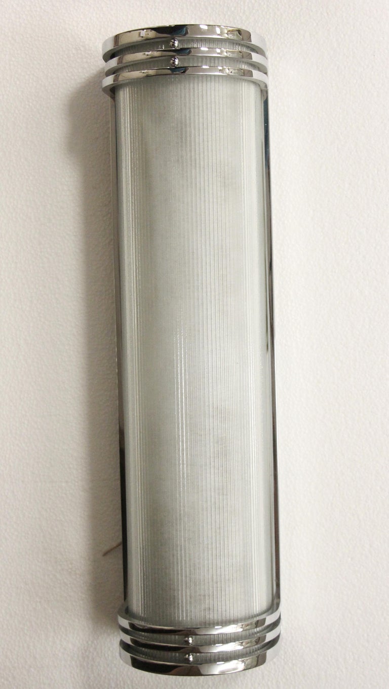 Art Deco Style Streamline Commercial Glass and Nickel Sconce, circa ...
