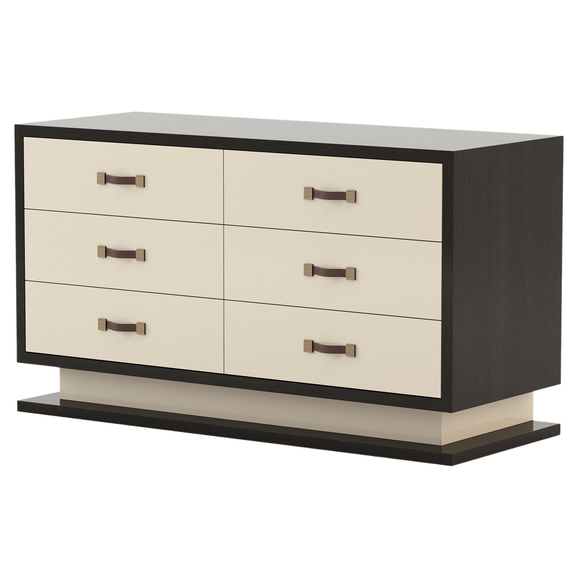 Art Deco Style Chest of Drawers in Natural Goatskin and Black Lacquered ...