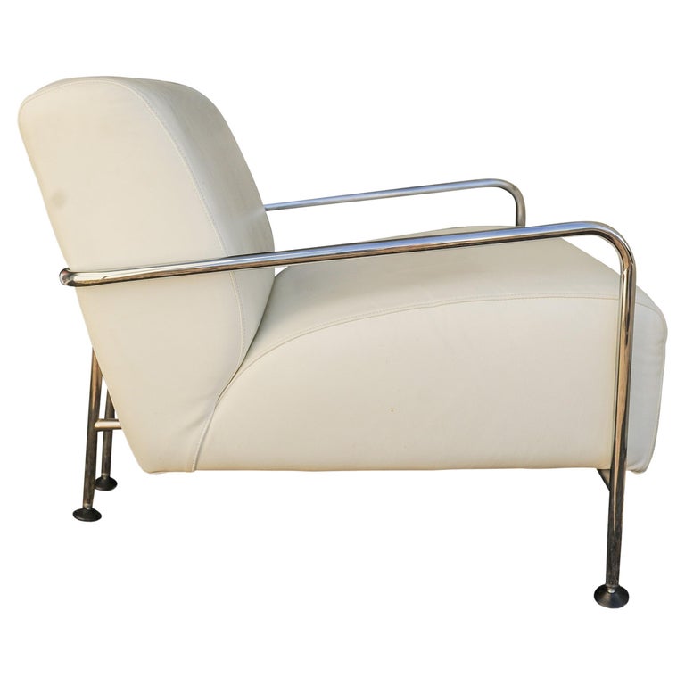Art Deco Style Tubular Chromed Leather Lounge Chair R T Design for ...