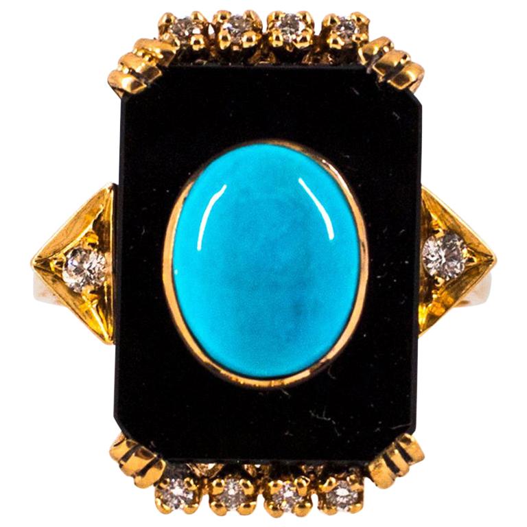 Art Deco Green Turquoise Onyx Diamond Ring at 1stDibs