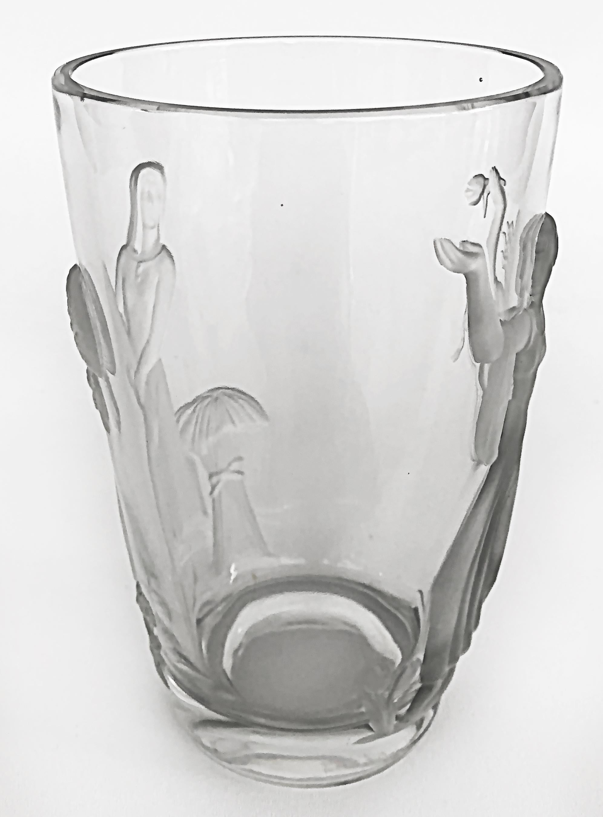 Art Deco Style Verlys France Crystal Glass Vase, Carl Schmitz For Sale ...