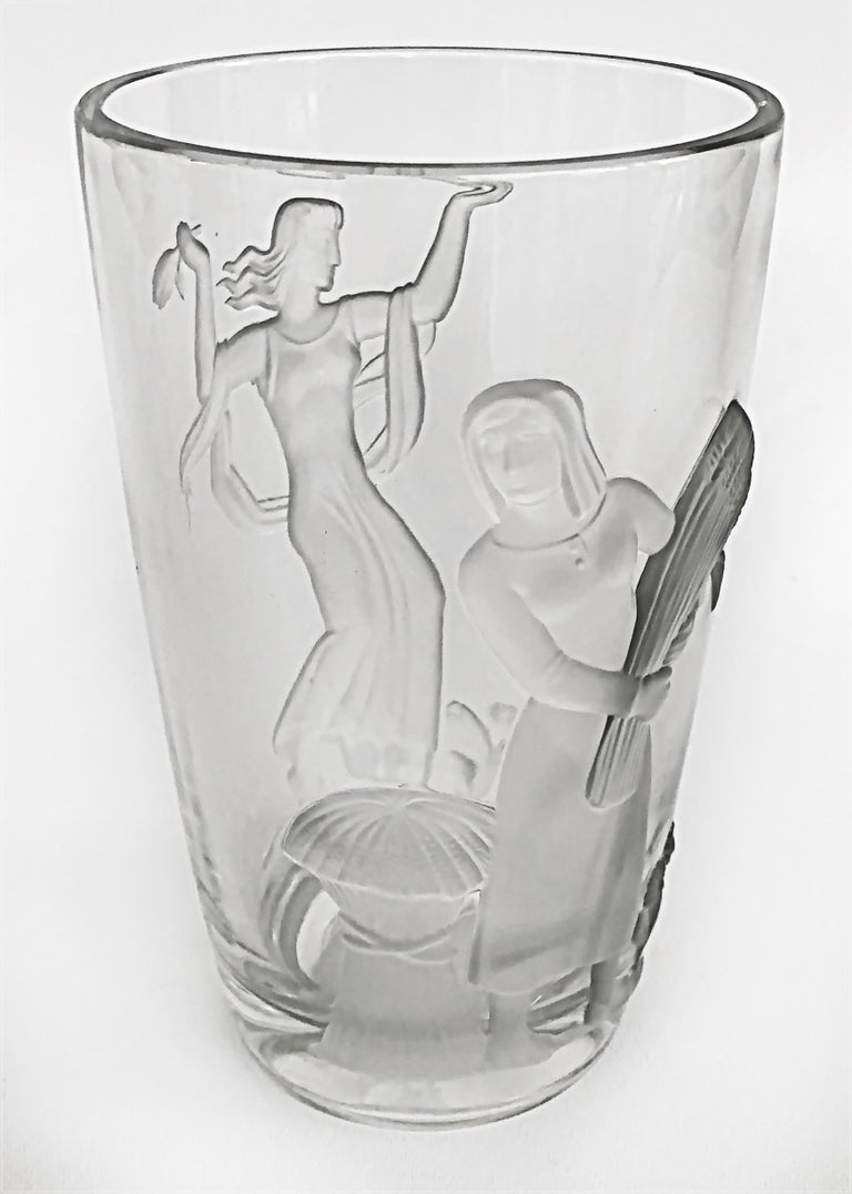 Art Deco Style Verlys France Crystal Glass Vase, Carl Schmitz For Sale ...