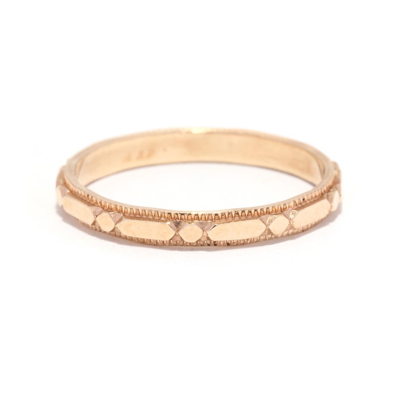 Art Deco Style Wedding Band, 14K Yellow Gold, Vintage Stackable at 1stDibs