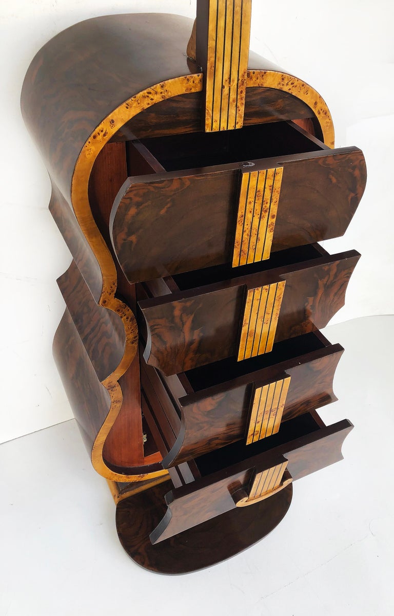 Art Deco-Style Whimsical Burl Wood Cello Shaped Cabinet with Secret ...