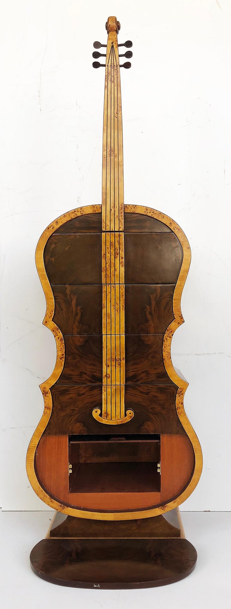 Art Deco-Style Whimsical Burl Wood Cello Shaped Cabinet with Secret ...