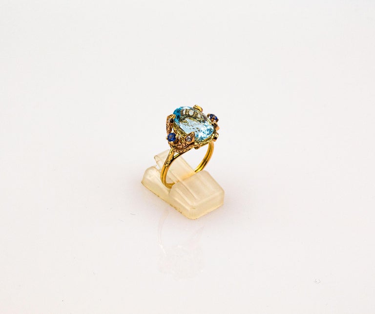 Art Deco Style White Diamond Blue Sapphire Aquamarine Yellow Gold ...