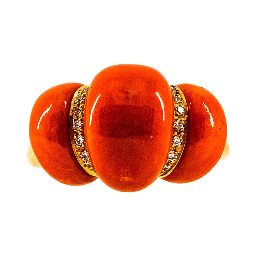 Art Deco Style 1.97 Carat Black Diamond Mediterranean Coral Yellow Gold ...