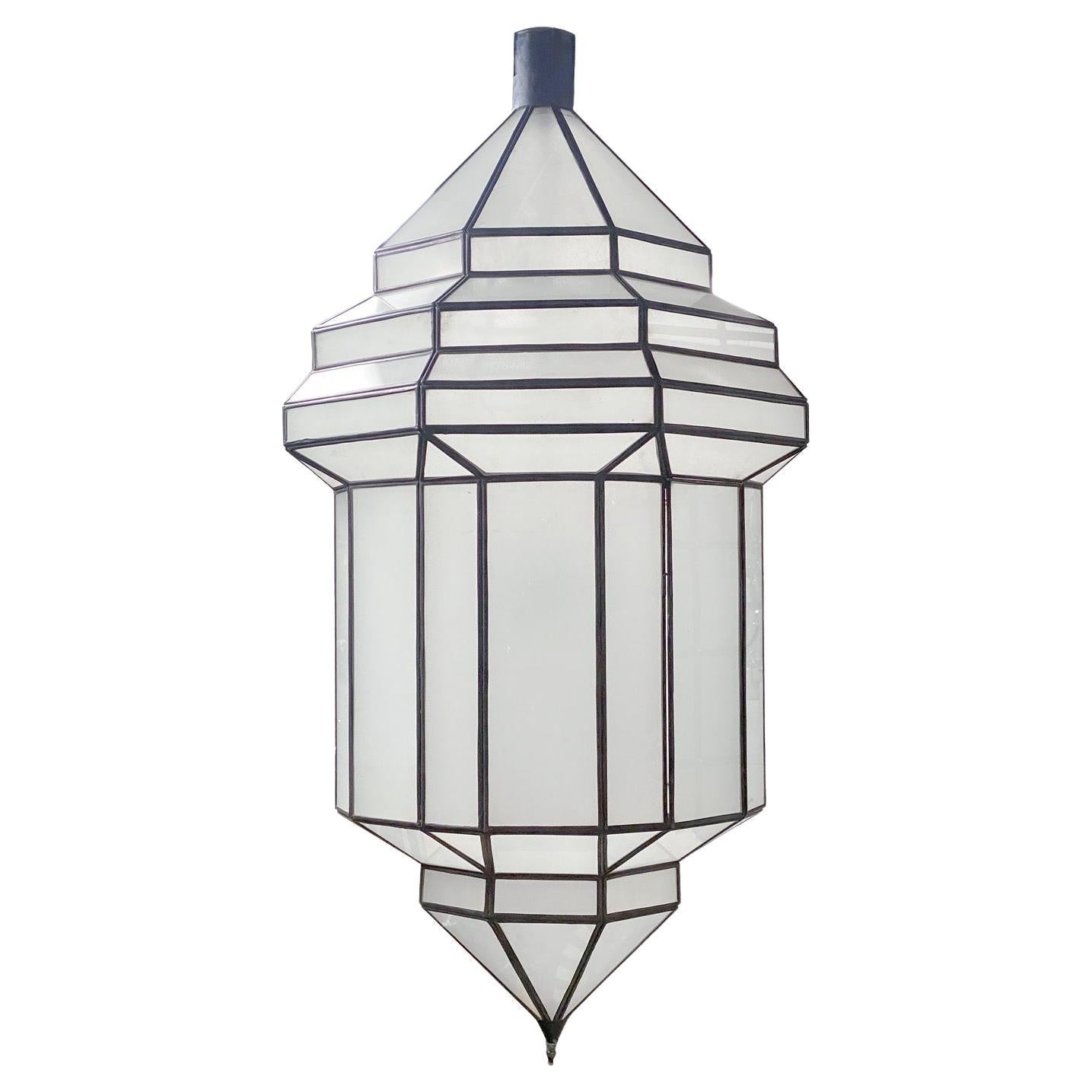 Large Art Deco Style Geometric Lantern With Translucent Yellow ...