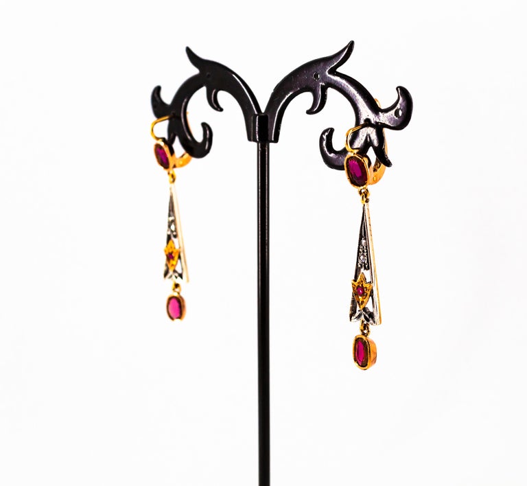 Art Deco Style White Rose Cut Diamond Ruby Yellow Gold Lever-Back Drop ...