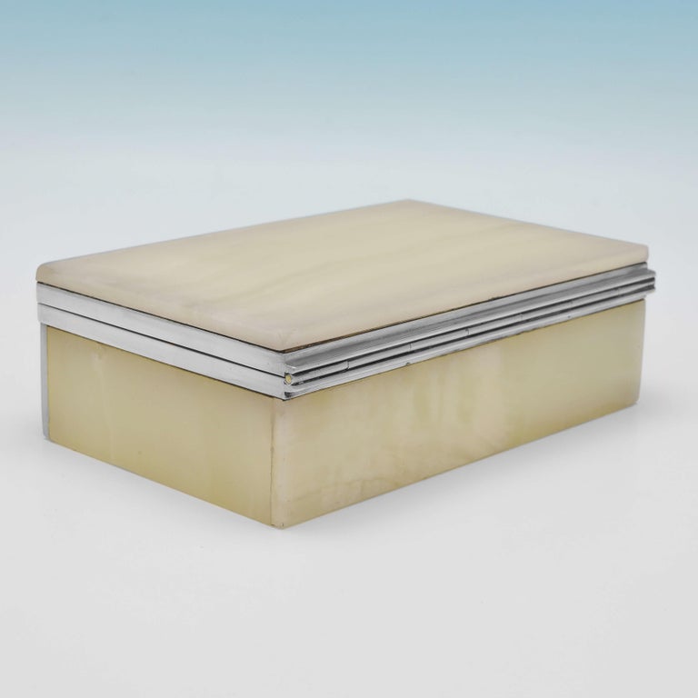 Art Deco Stylish Alabaster and Sterling Silver Table Box, Made in 1924 ...