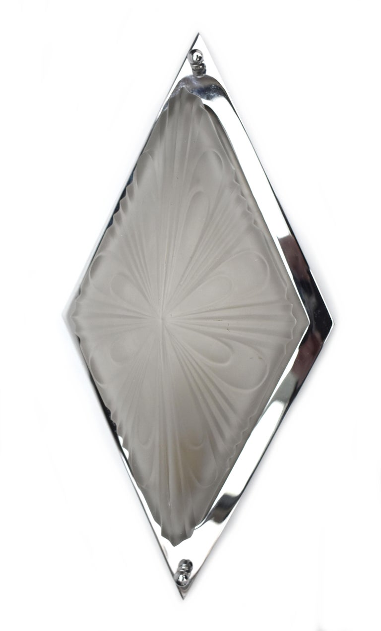 Art Deco Stylish Very Large Original Opaque Glass Chrome Wall Light ...