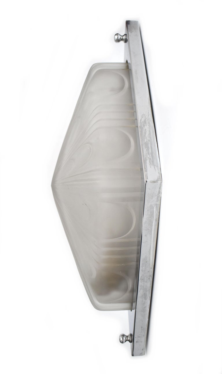 Art Deco Stylish Very Large Original Opaque Glass Chrome Wall Light ...