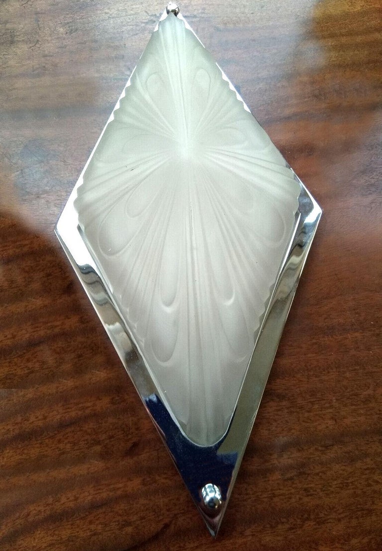 Art Deco Stylish Very Large Original Opaque Glass Chrome Wall Light ...