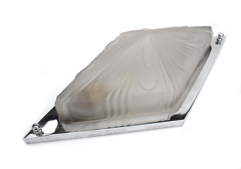 Art Deco Stylish Very Large Original Opaque Glass Chrome Wall Light ...
