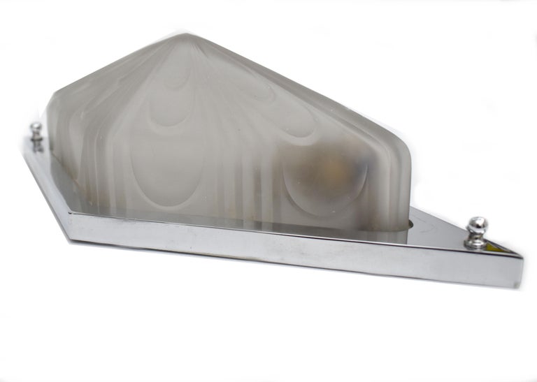 Art Deco Stylish Very Large Original Opaque Glass Chrome Wall Light ...