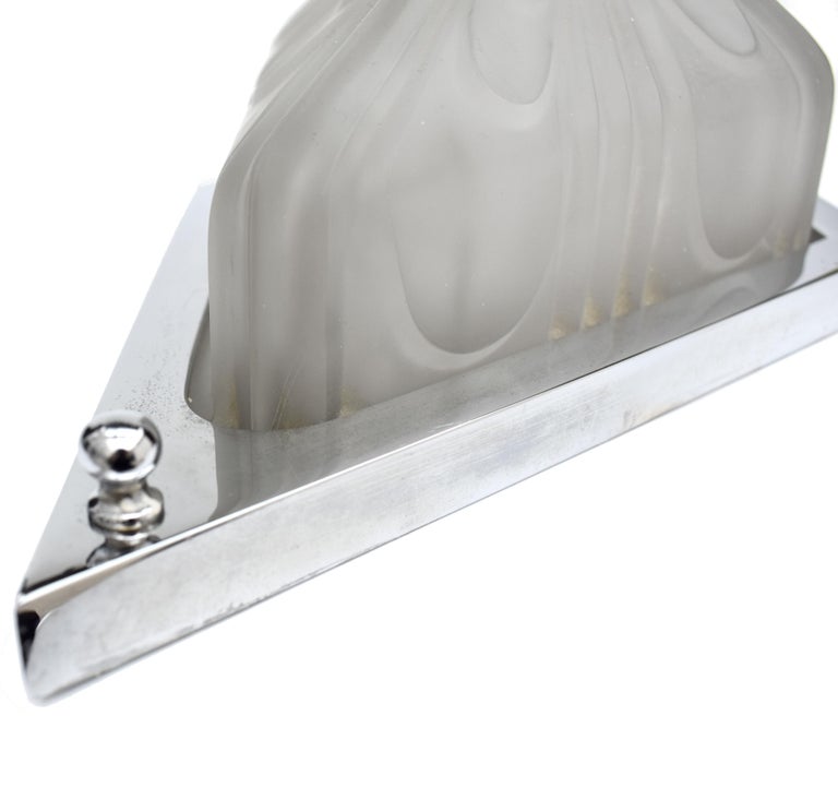 Art Deco Stylish Very Large Original Opaque Glass Chrome Wall Light ...