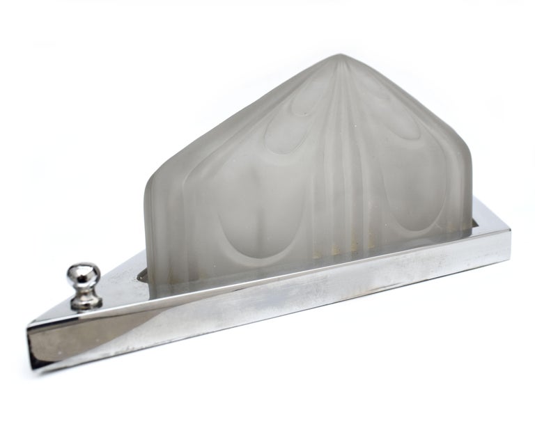 Art Deco Stylish Very Large Original Opaque Glass Chrome Wall Light ...
