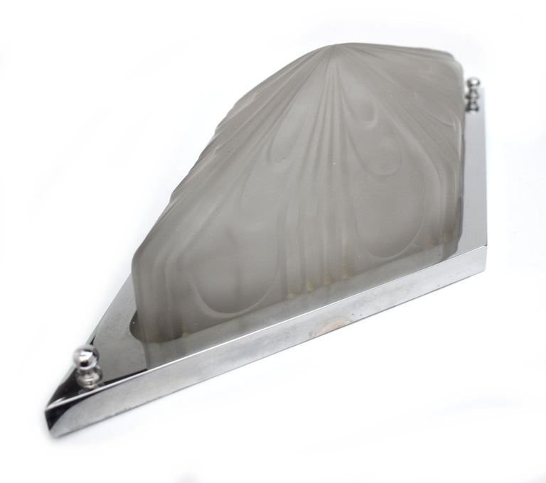 Art Deco Stylish Very Large Original Opaque Glass Chrome Wall Light ...
