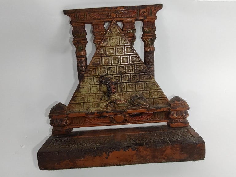 Art Deco Stylized Cast Iron Doorstop Sphinx with Pyramid and Original ...