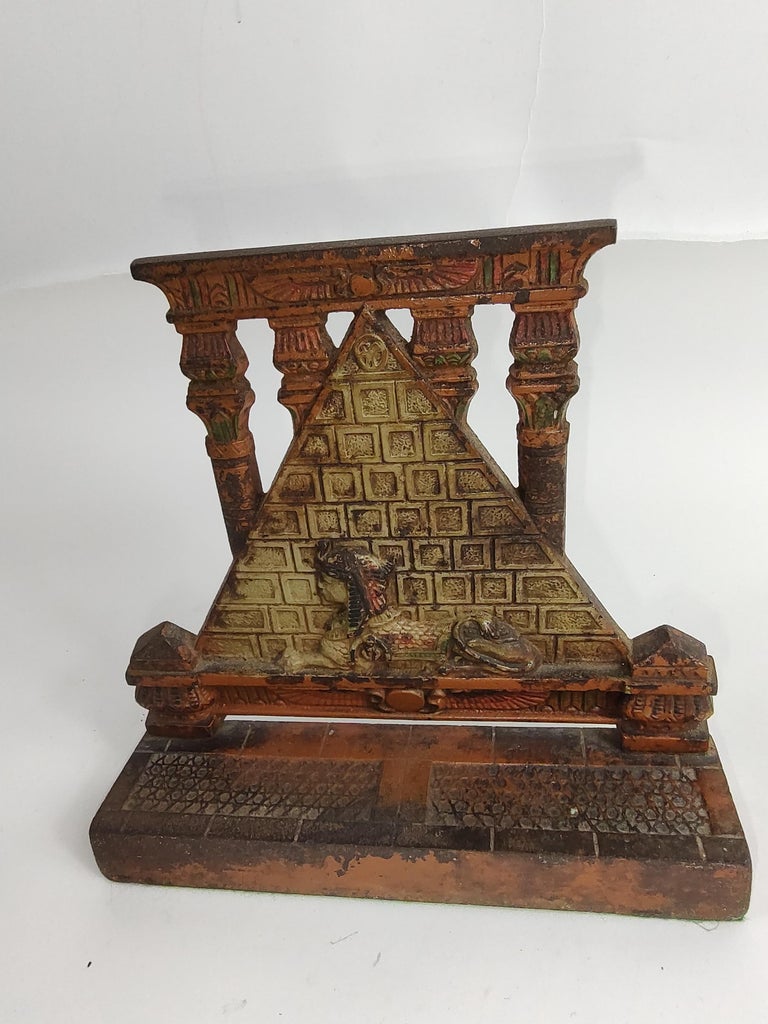 Art Deco Stylized Cast Iron Doorstop Sphinx with Pyramid and Original ...