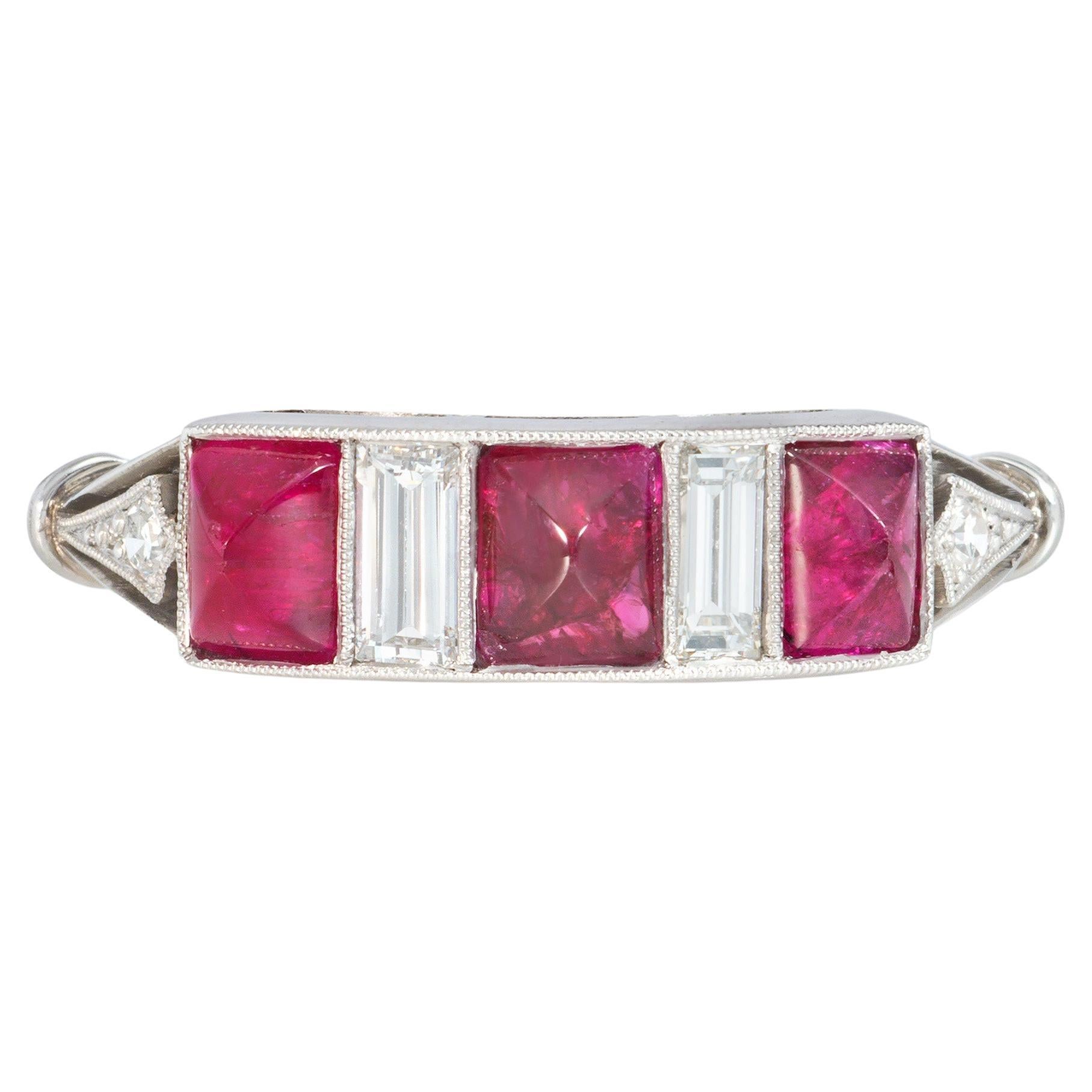 Art Deco Platinum Diamond Emerald Sapphire Ruby Flip Swivel Ring ...