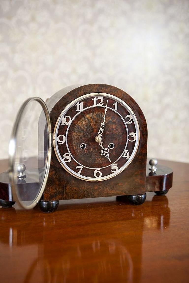 Art Deco Table Clock from the Mid. 20th Century in Dark Brown For Sale at 1stDibs