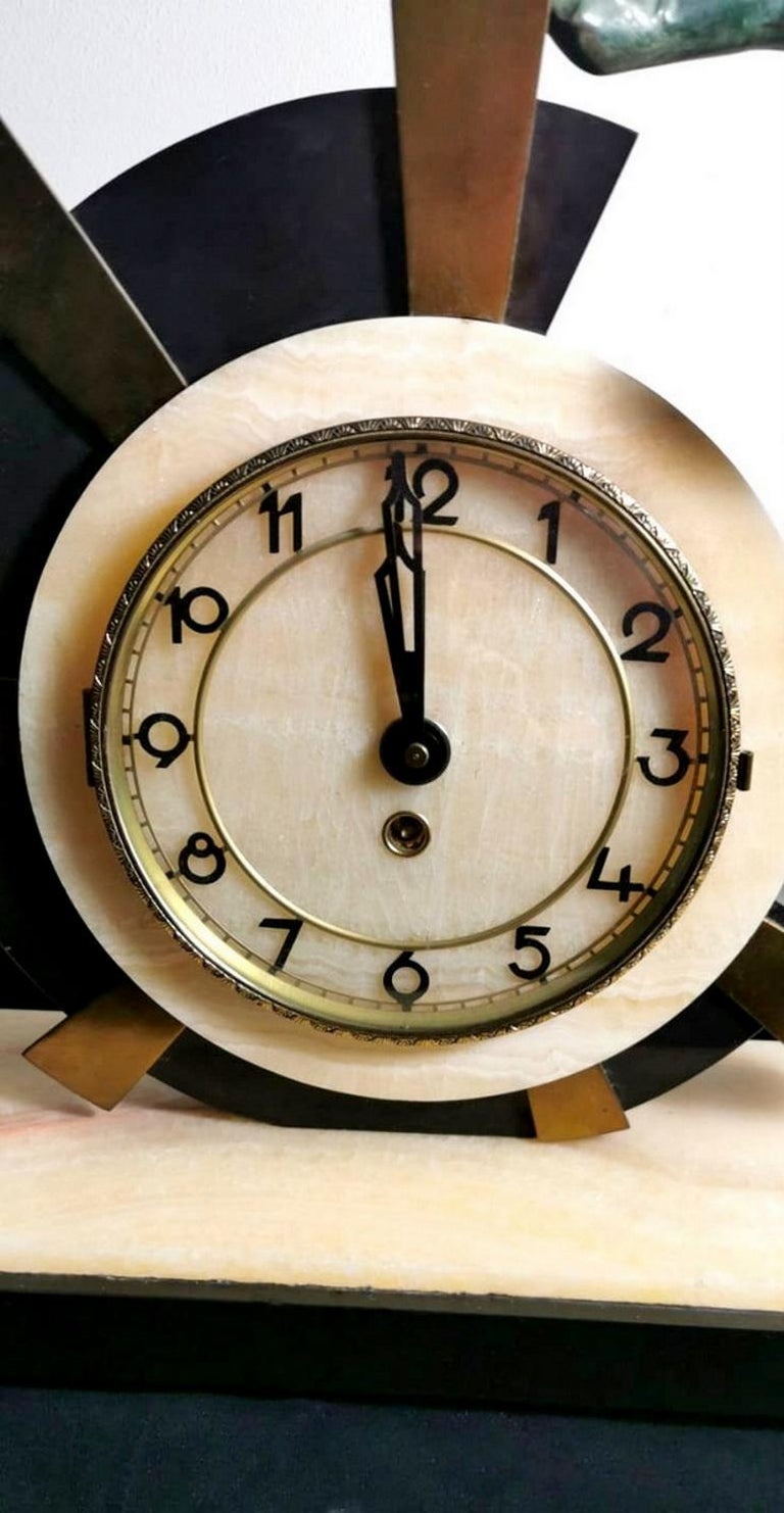 Art Deco Table Clock with Huge Bronze Statue, France at 1stDibs