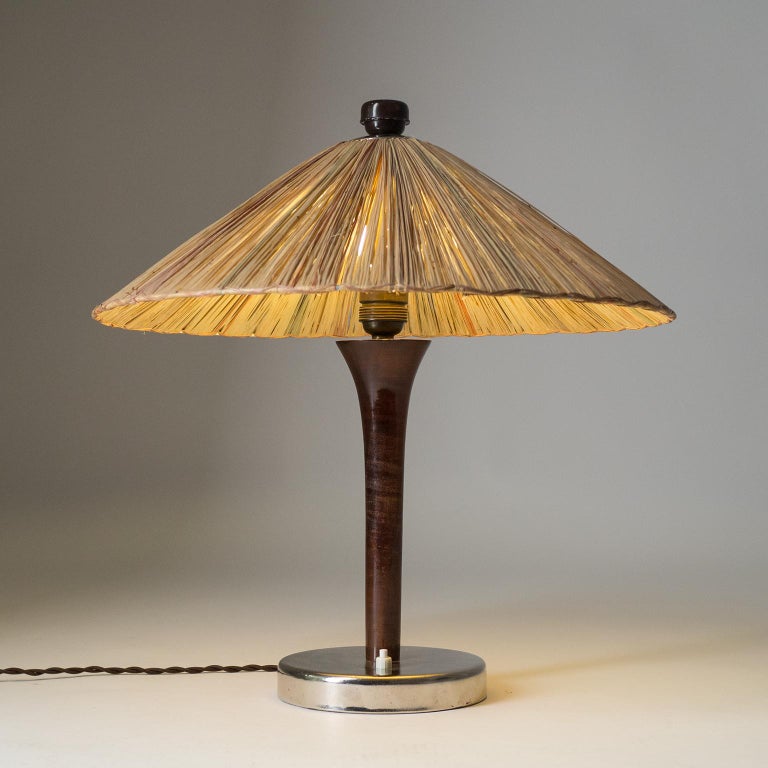 Art Deco Table Lamp, 1930s, with Original Straw Shade at 1stDibs ...
