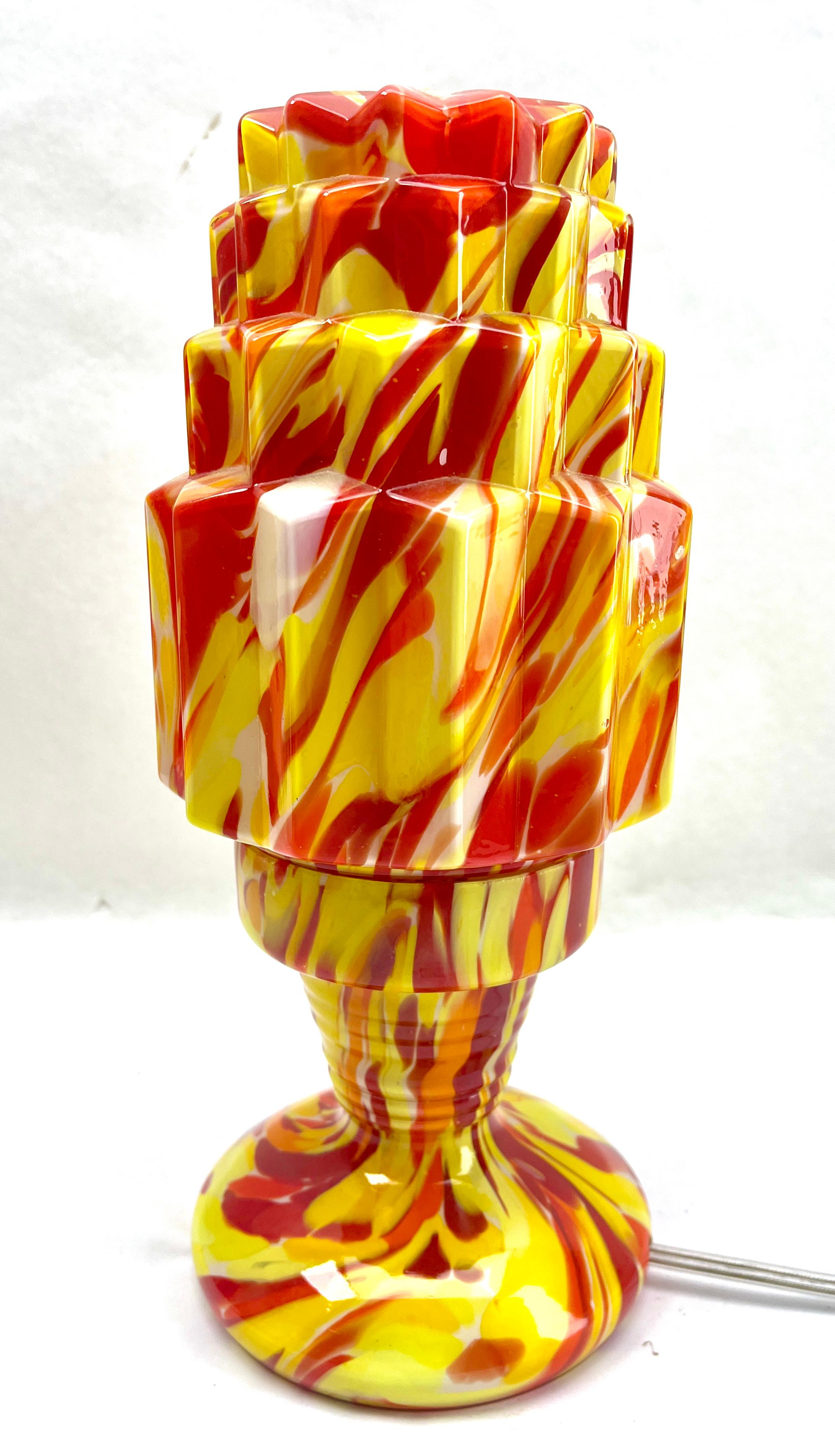 Art Deco Table Lamp in Multicolored Splatter Glass Scailmont Belgium ...