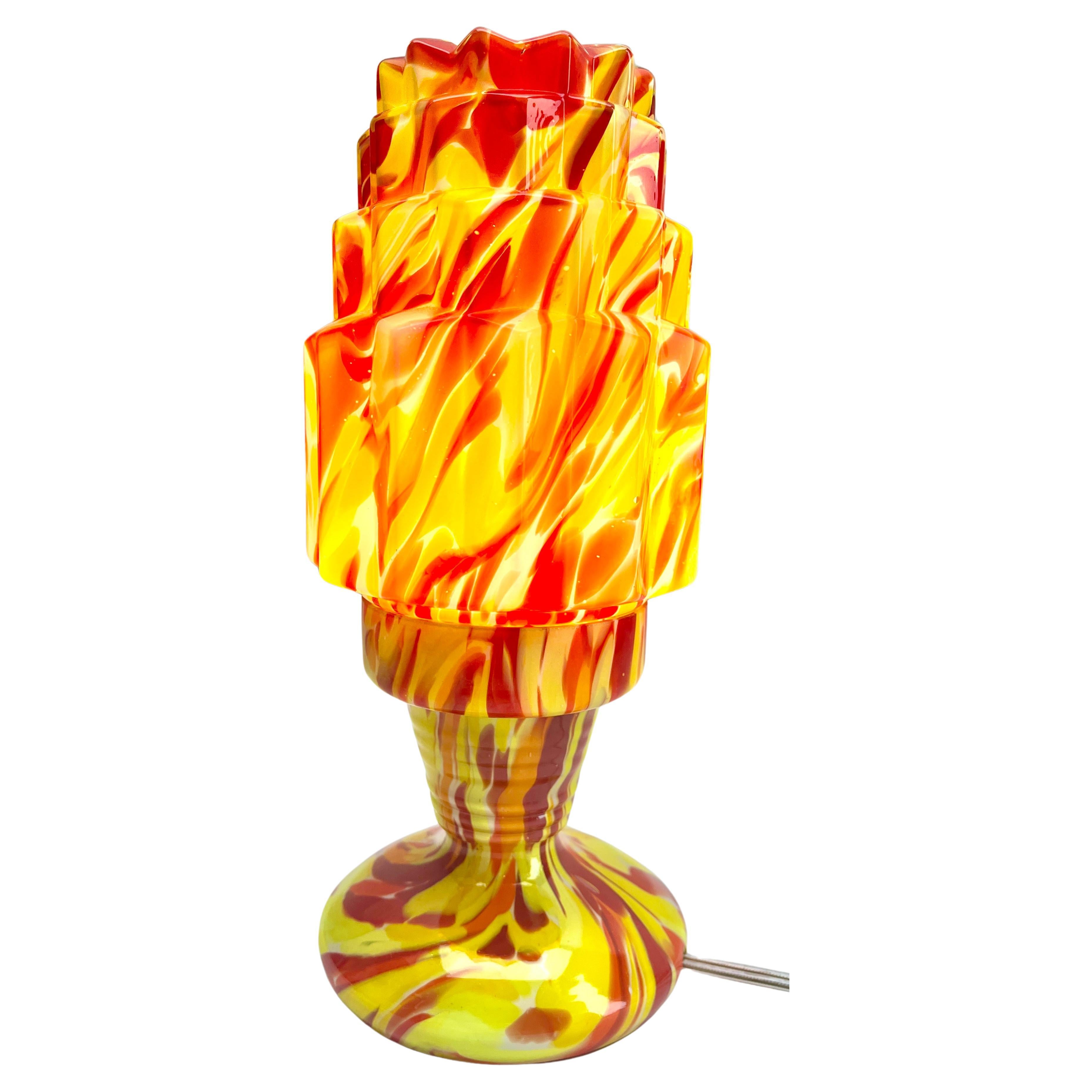 Art Deco Table Lamp in Multicolored Splatter Glass Scailmont Belgium ...
