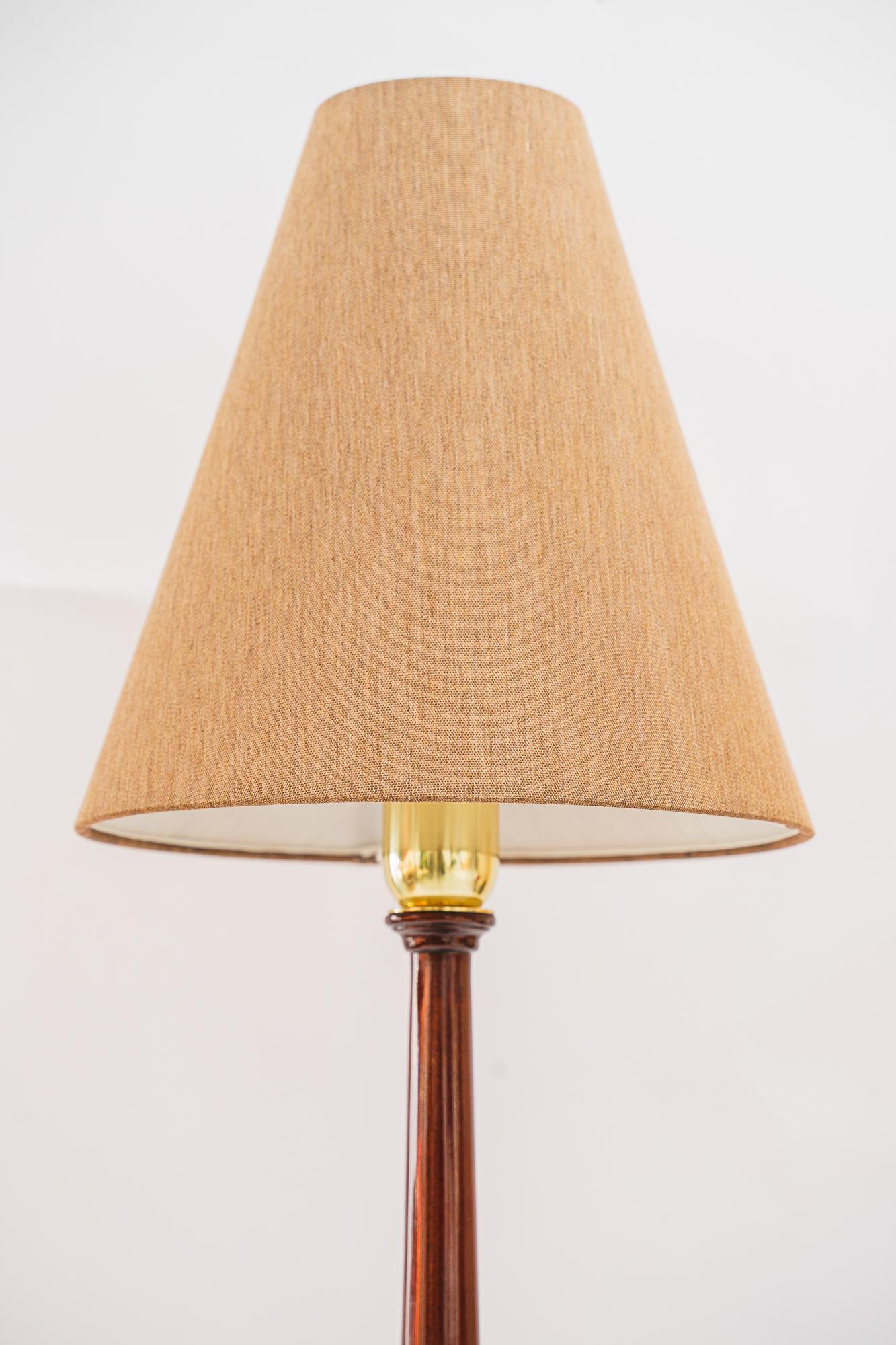 Art Deco table lamp nut wood and fabric shade vienna around 1920s at ...