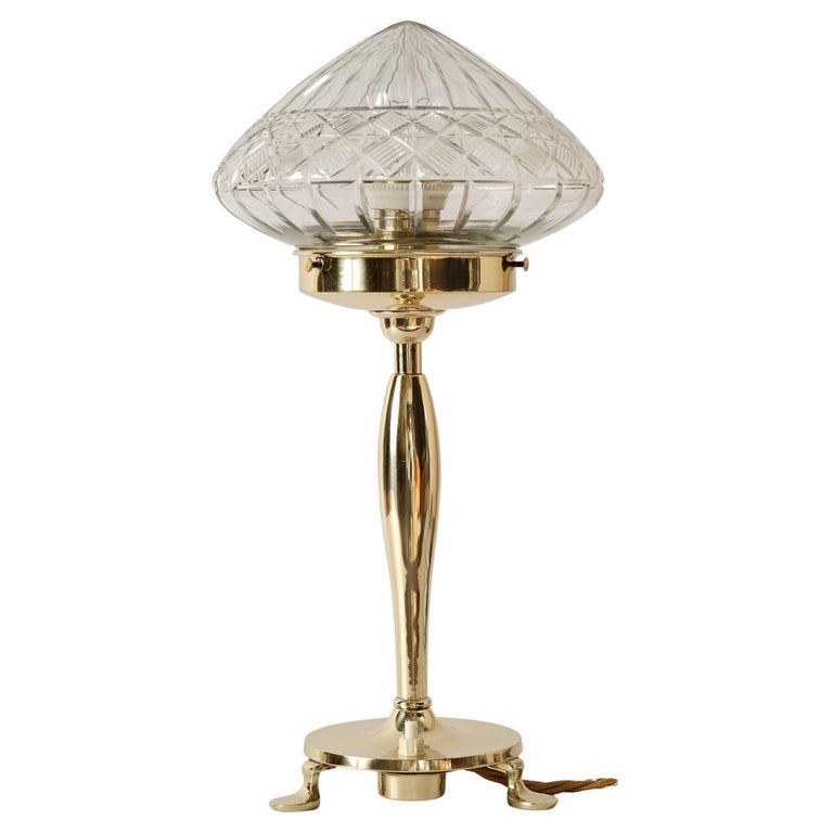 Art Deco Table Lamp with Original Cut Glass Shade Vienna Around 1920s ...