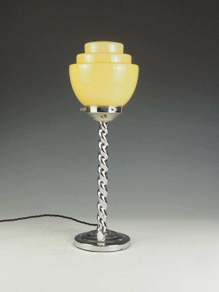 Art Deco Table Lamp with Yellow Opaline Globe For Sale at 1stDibs