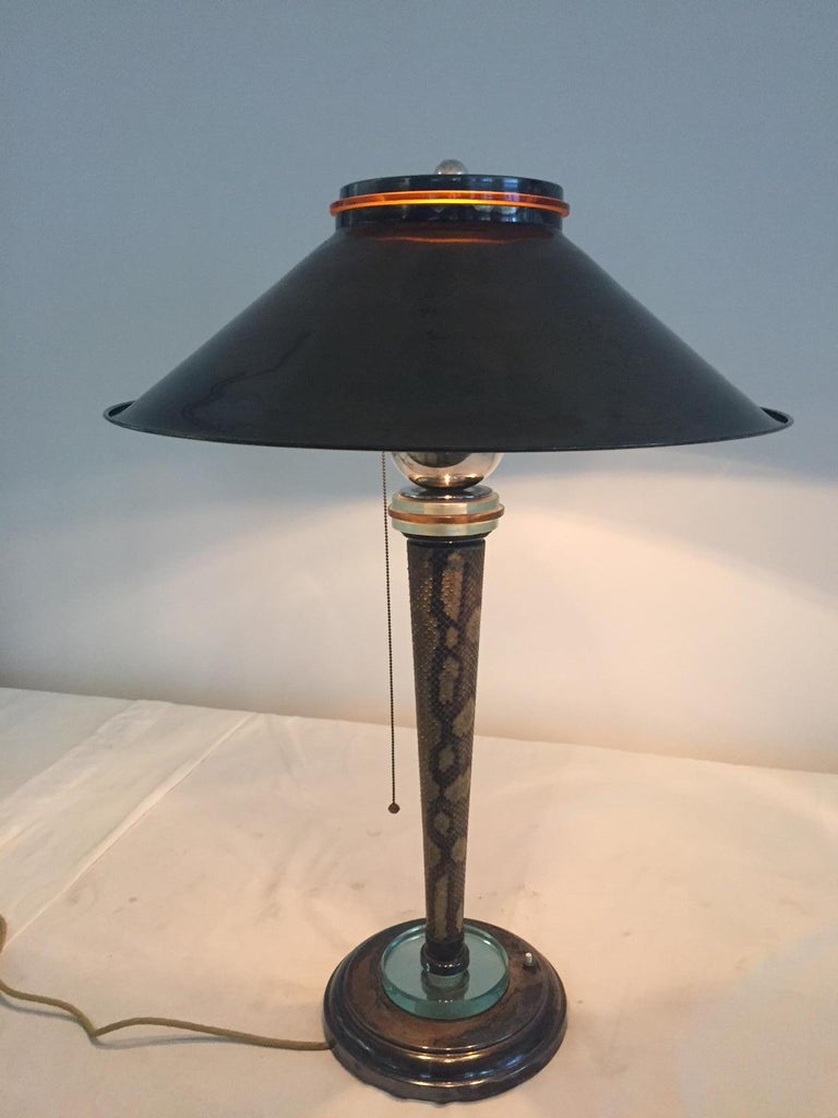 Art Deco Table Light Silver Plated Metal, Glass And Python Snake Skin ...