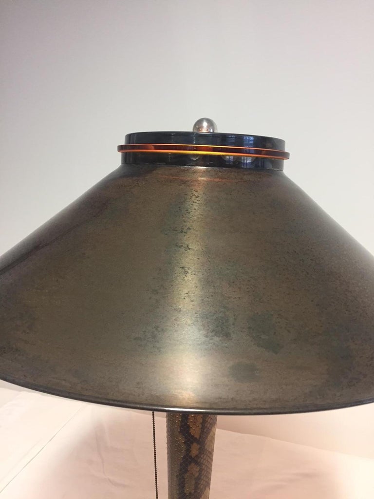 Art Deco Table Light Silver Plated Metal, Glass And Python Snake Skin ...