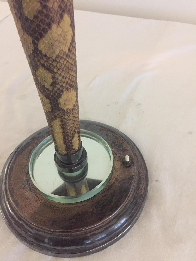 Art Deco Table Light Silver Plated Metal, Glass And Python Snake Skin ...