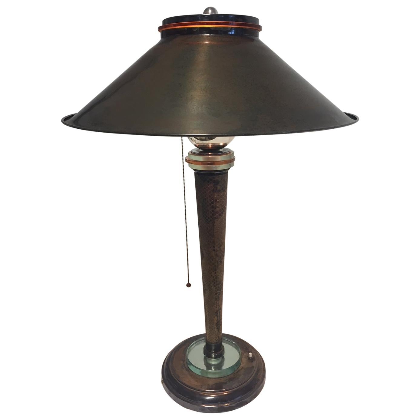 Art Deco Table Light Silver Plated Metal, Glass And Python Snake Skin ...