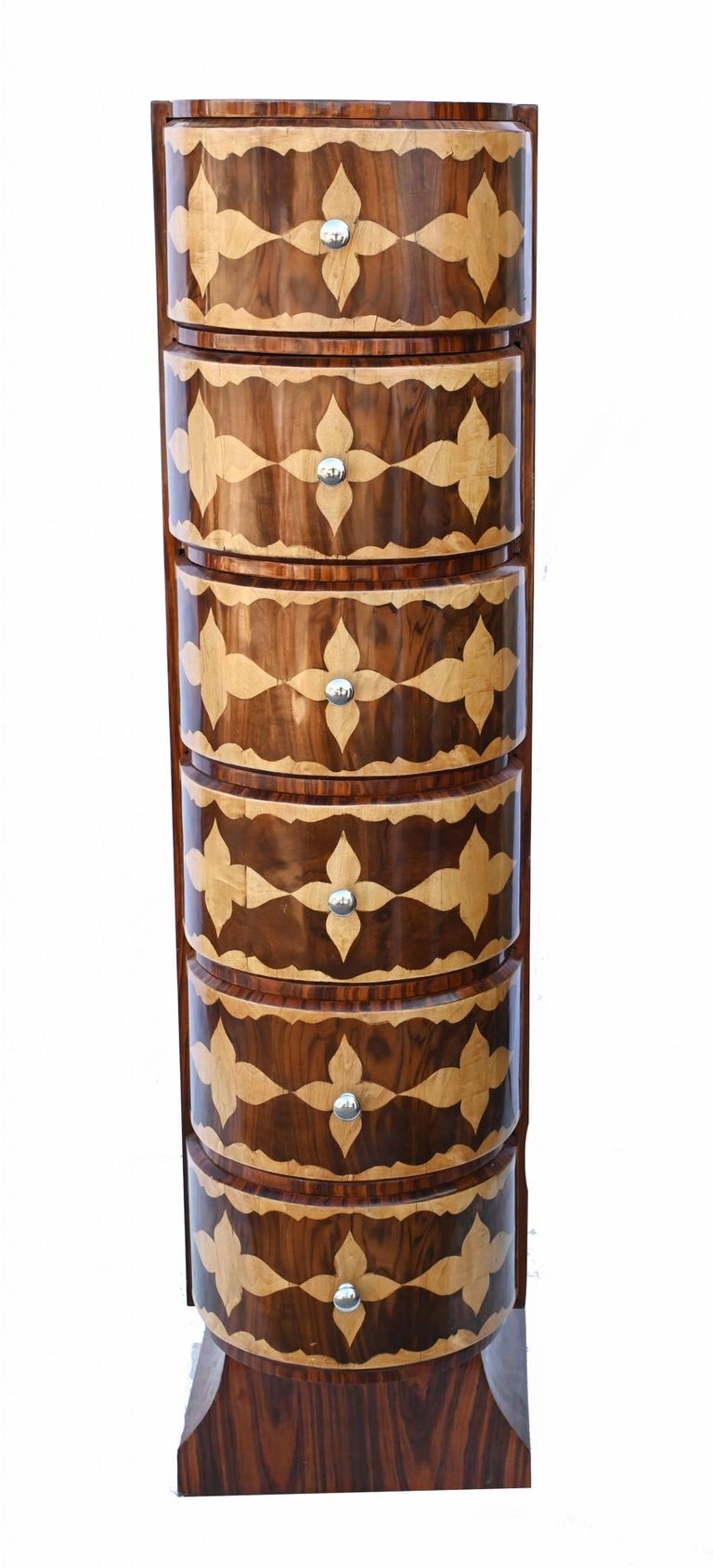 Art Deco Tall Boy Chest Drawers Clover Inlay For Sale at 1stDibs