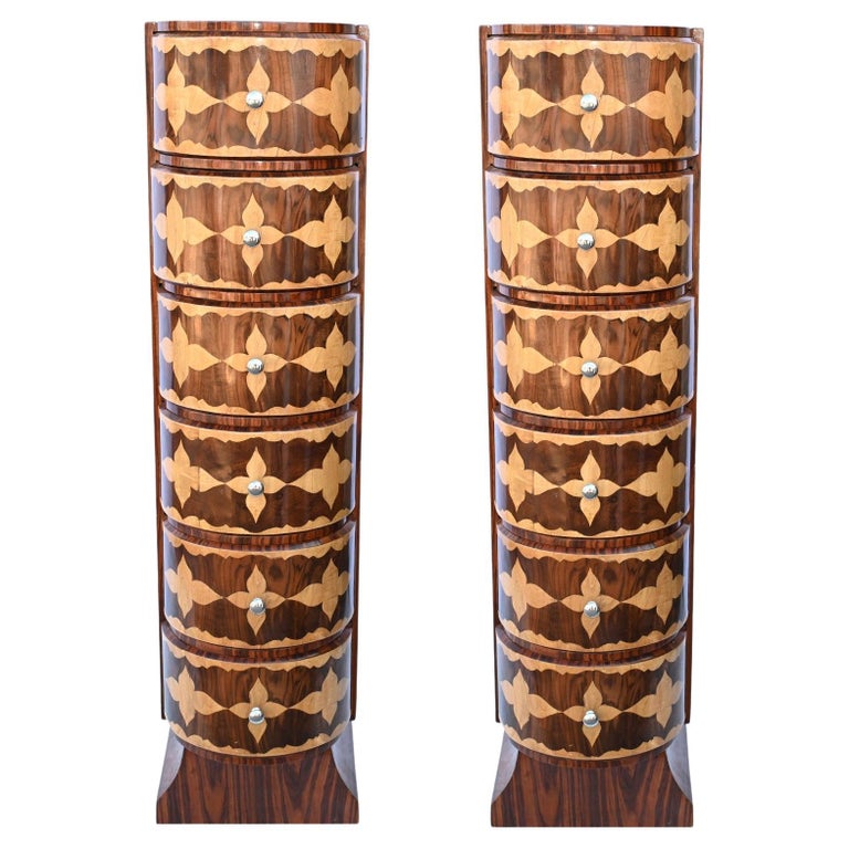 Art Deco Tall Boy Chest Drawers Clover Inlay For Sale at 1stDibs