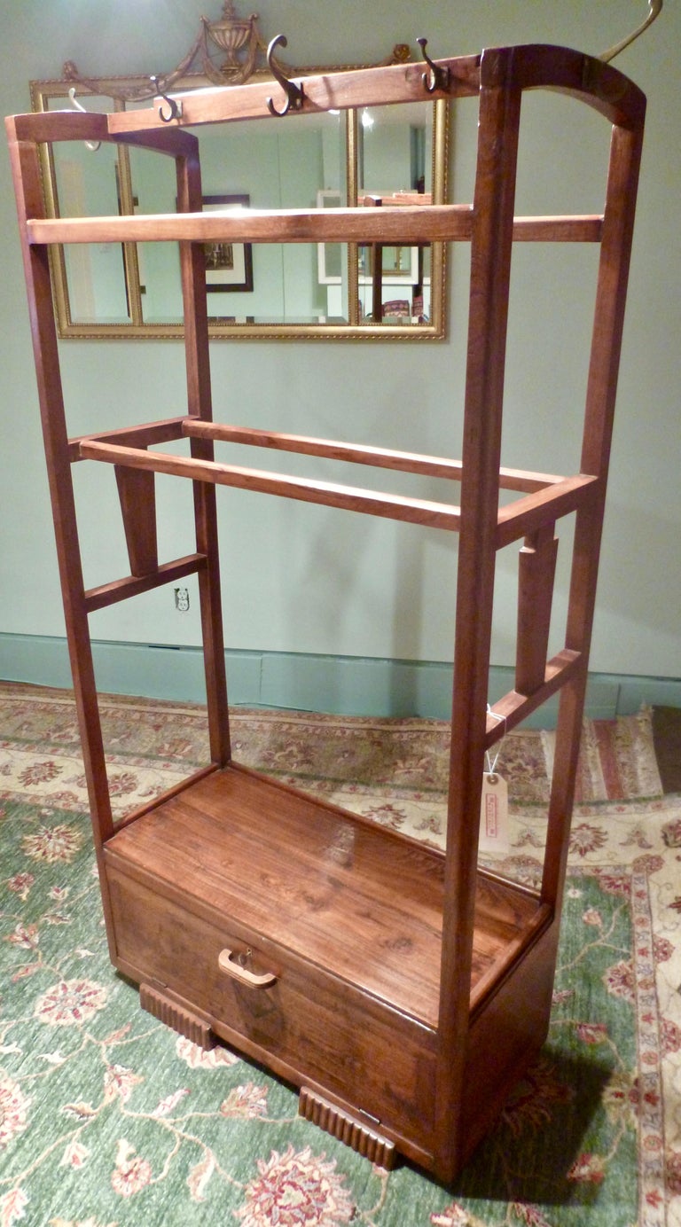 Art Deco Teak Coat Rack Hat Stand Bench Locking Cabinet For Sale at 1stDibs