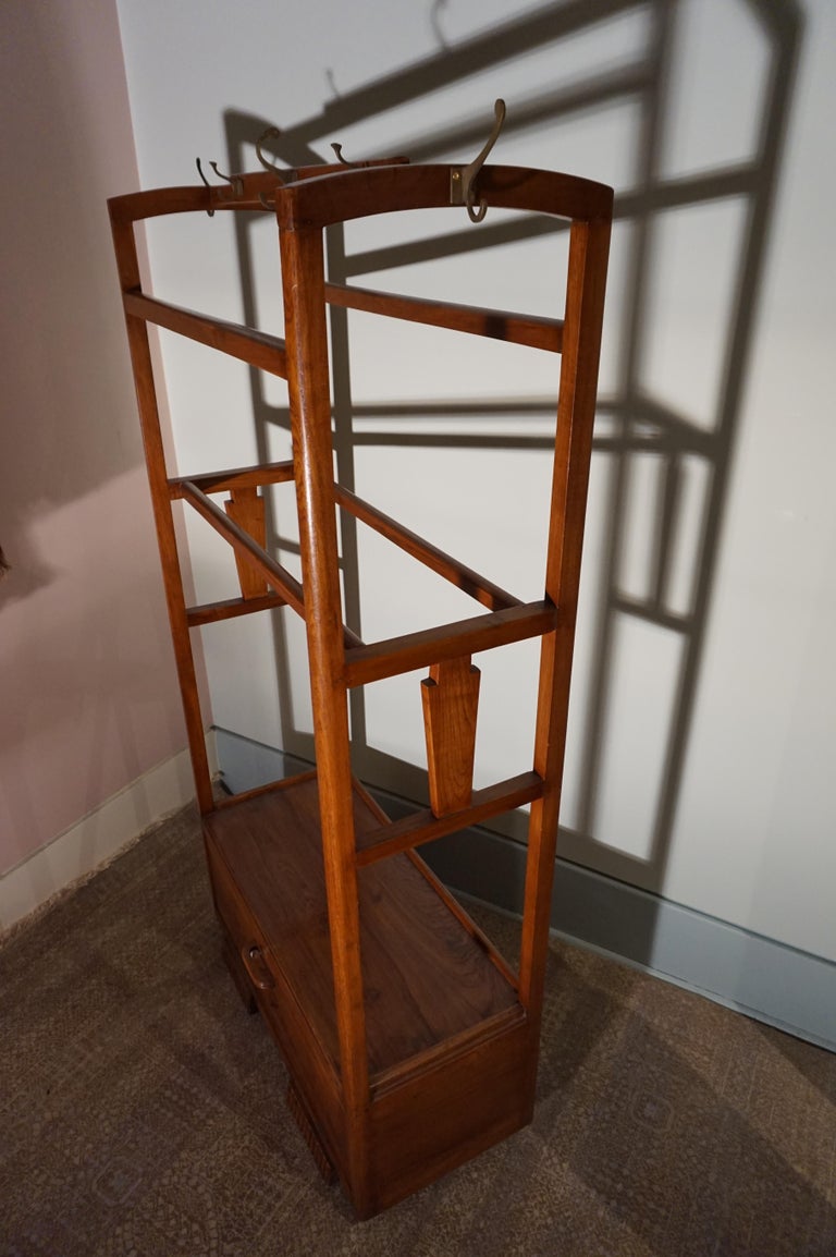 Art Deco Teak Coat Rack Hat Stand Bench Locking Cabinet For Sale at 1stDibs