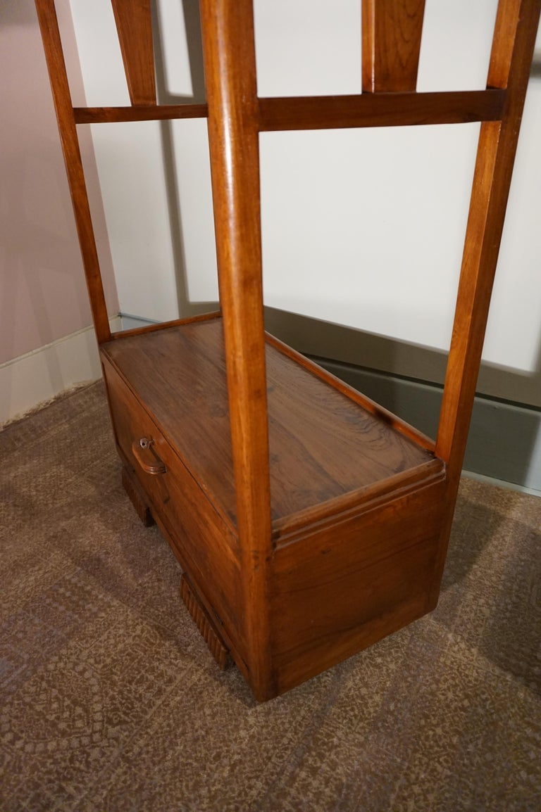 Art Deco Teak Coat Rack Hat Stand Bench Locking Cabinet For Sale at 1stDibs