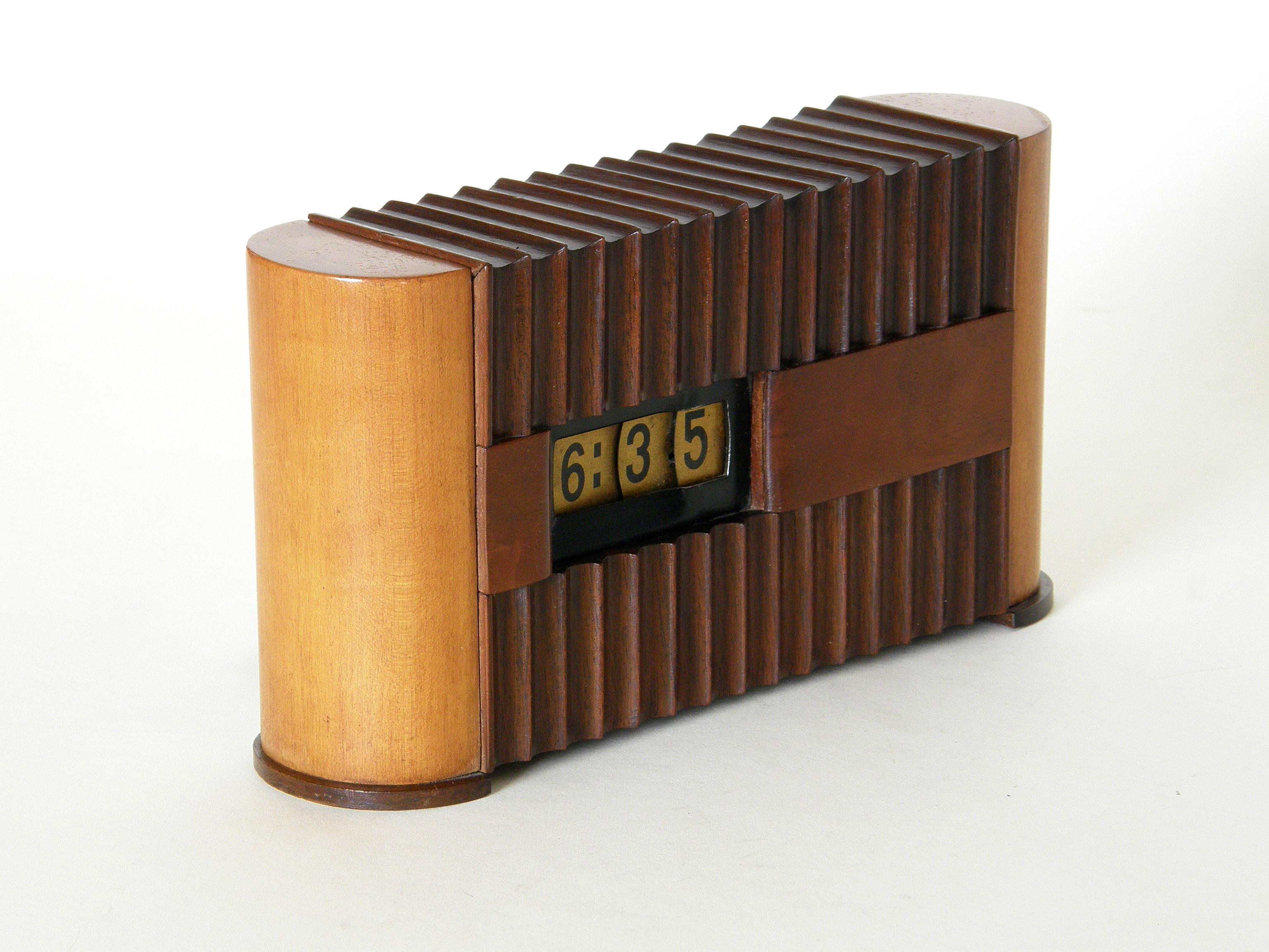 Art Deco Telometer Mechanical Digital Clock with Fluted Wood Case at ...