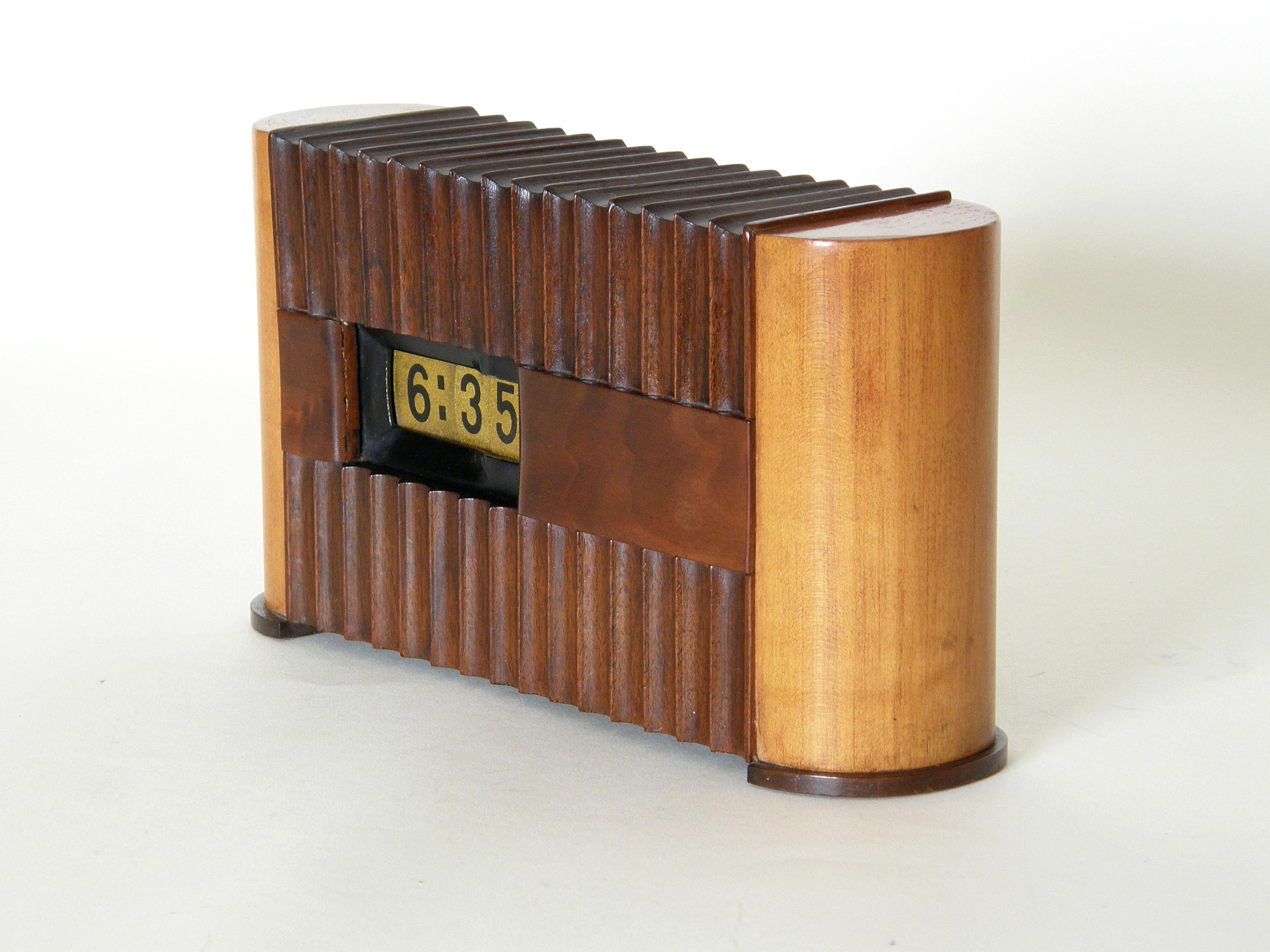 Art Deco Telometer Mechanical Digital Clock with Fluted Wood Case at ...