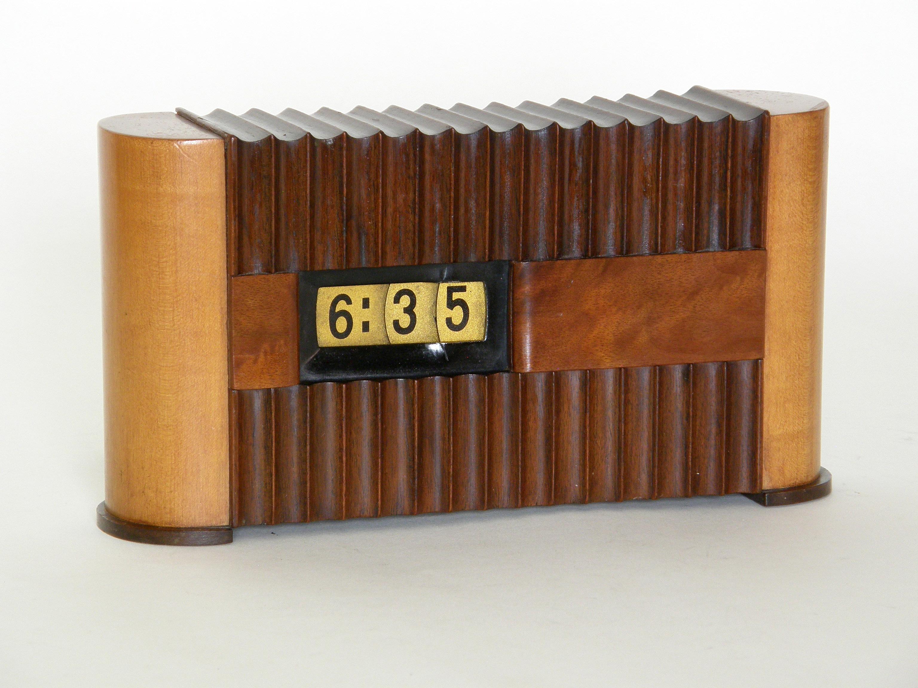 Art Deco Telometer Mechanical Digital Clock with Fluted Wood Case at ...