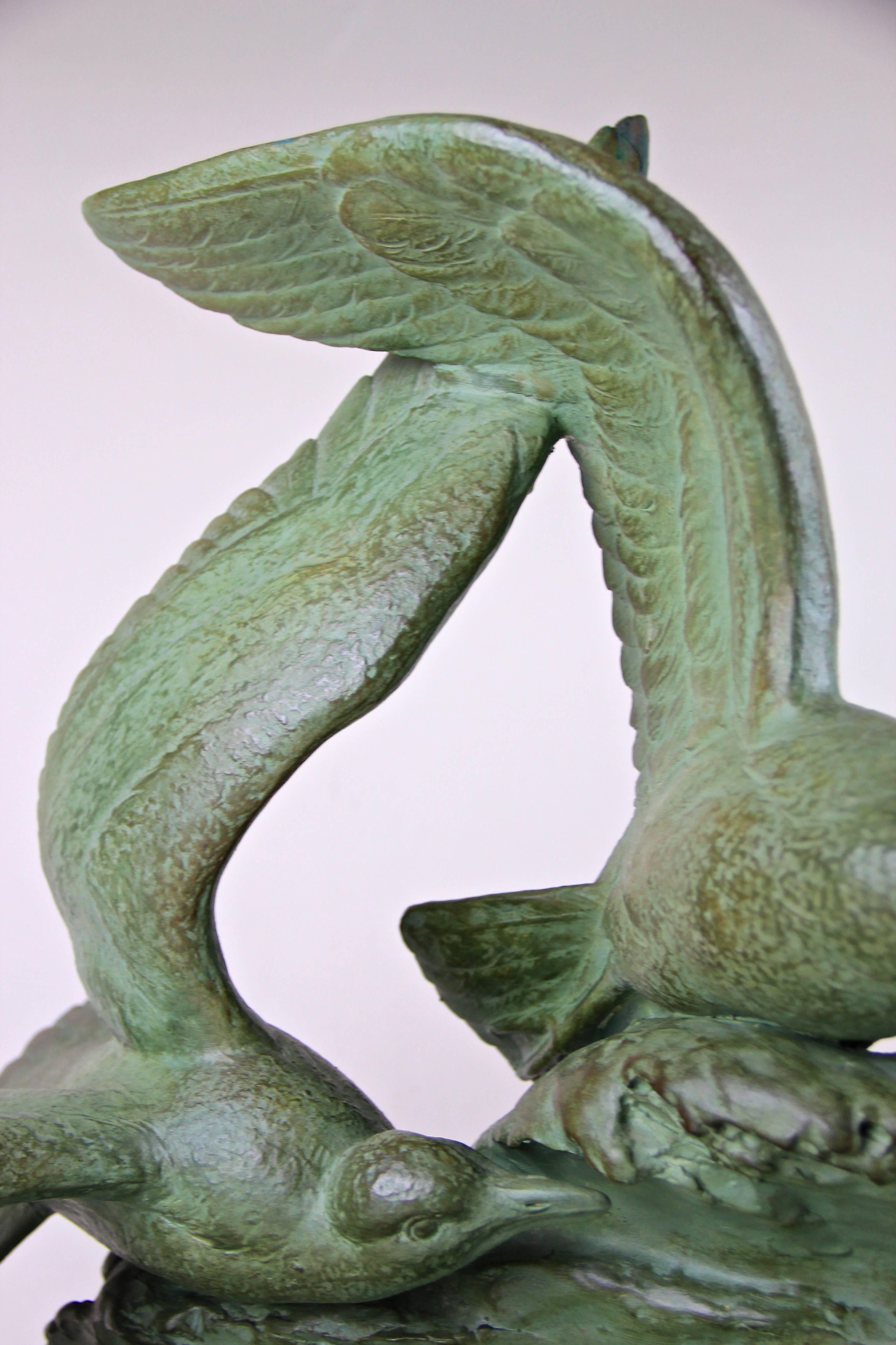 Art Deco Terracotta Sculpture ‘Seagulls’ by Henri Bargas, France, circa ...