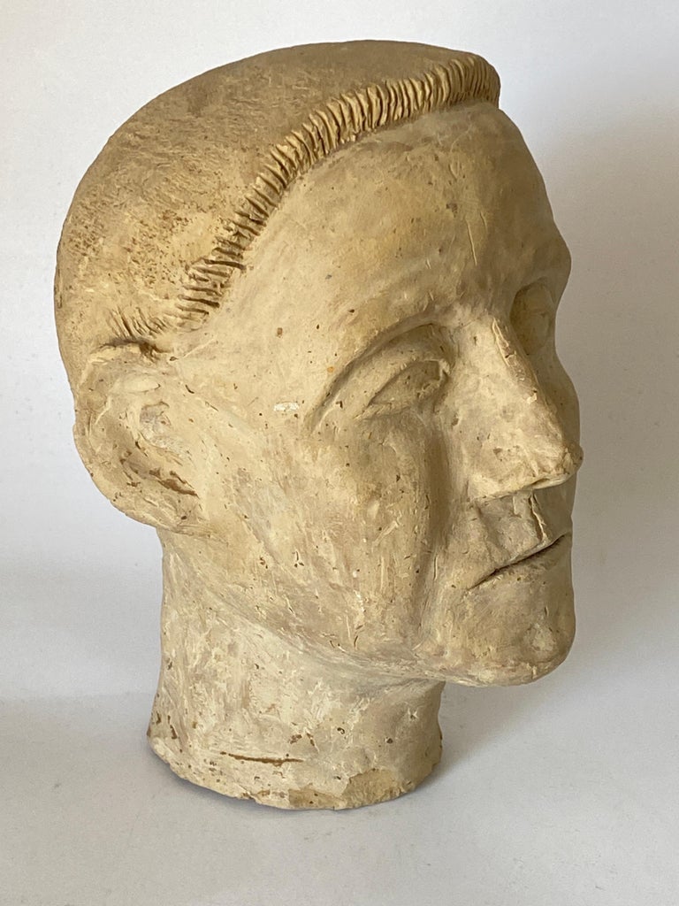 Art Deco Terracotta Sculpture, White Color, Man Head, France, 1940 For ...